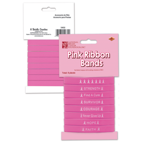 PartyMart. PINK RIBBON RUBBER BANDS - 8CT