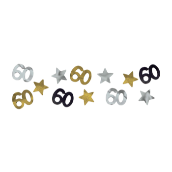 PartyMart. 60th - CONFETTI - 3PK BLACK/GOLD/SILVER