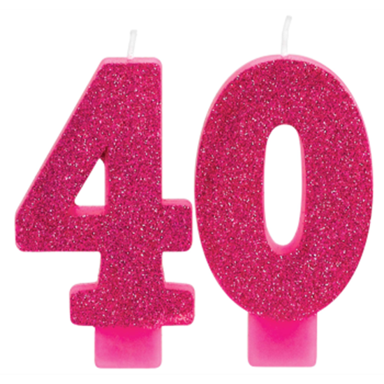 PartyMart. 40th - PINK GLITTER NUMERAL CANDLE
