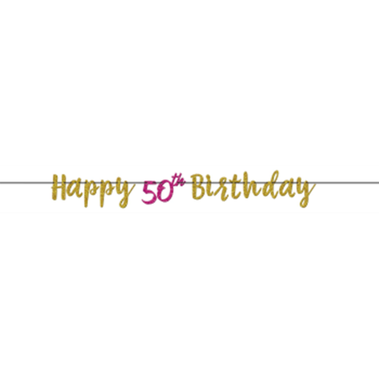 PartyMart. 50th - PINK AND GOLD GLITTER LETTER BANNER