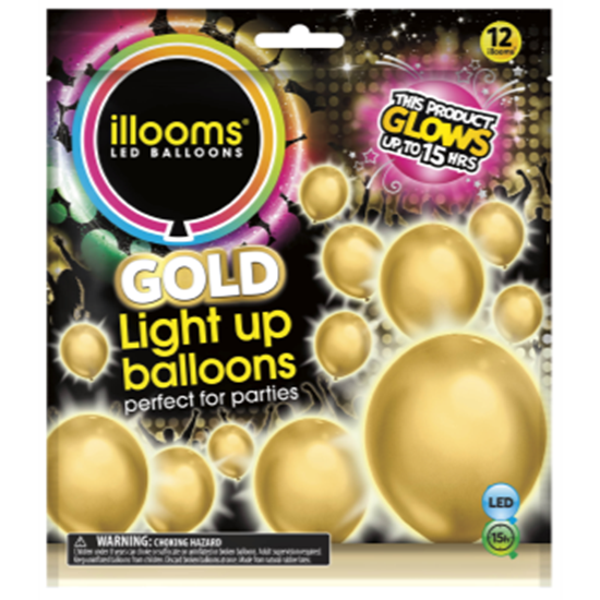 PartyMart. 15 HOUR LIGHT UP BALLOON - COLOR CHANGING - GOLD