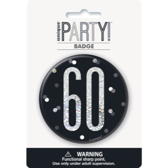 PartyMart. 60th - 3" GLITZ BLACK 60th BIRTHDAY BADGE