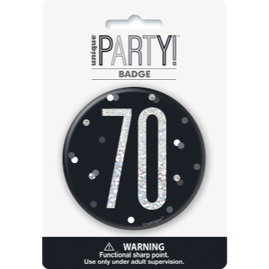 PartyMart. 70th - 3" GLITZ BLACK 70th BIRTHDAY BADGE