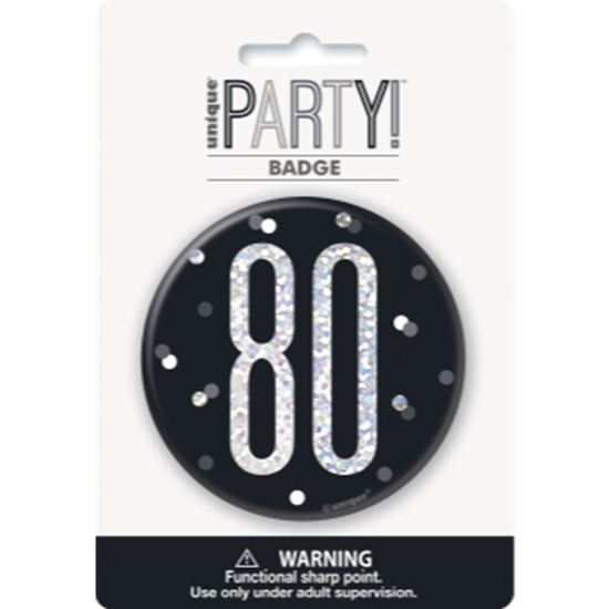 PartyMart. 80th - 3" GLITZ BLACK 80th BIRTHDAY BADGE