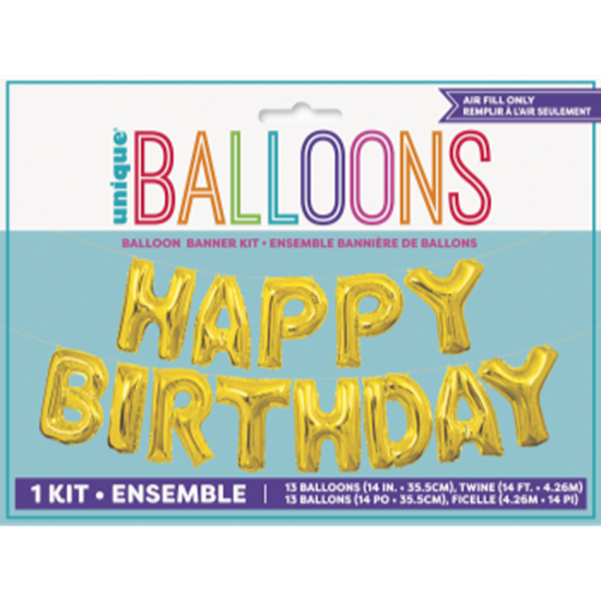 PartyMart. FOIL BALLOON BANNERS - HAPPY BDAY GOLD