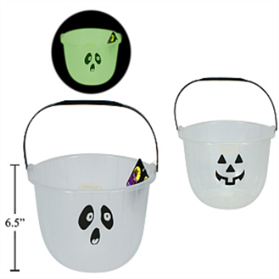 PartyMart. GLOW IN THE DARK PAIL - 8" GHOST OR PUMPKIN
