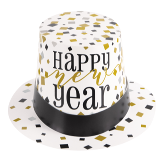 PartyMart. WEARABLES - BLACK GOLD SILVER HAPPY NEW YEAR CONFETTI HAT
