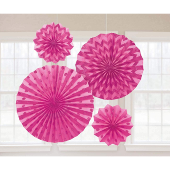 PartyMart. PINK PAPER FANS - ASSORTED SIZES
